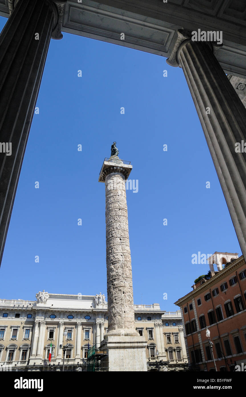 The Column of Marcus Aurelius in the Piazza Colonna in Rome Italy Stock ...