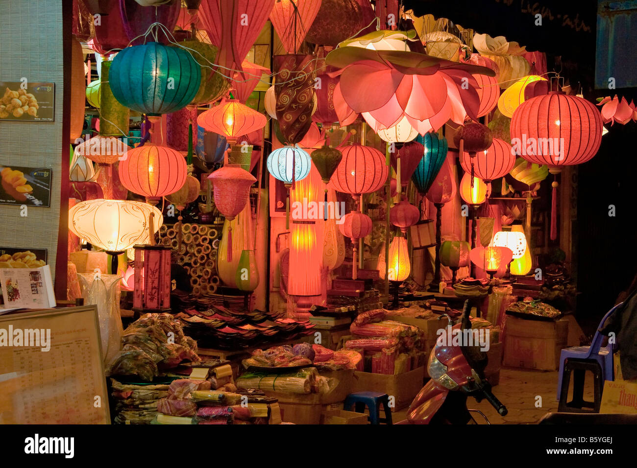 Vietnam night shop decoration lamp city shine reflection Stock Photo ...