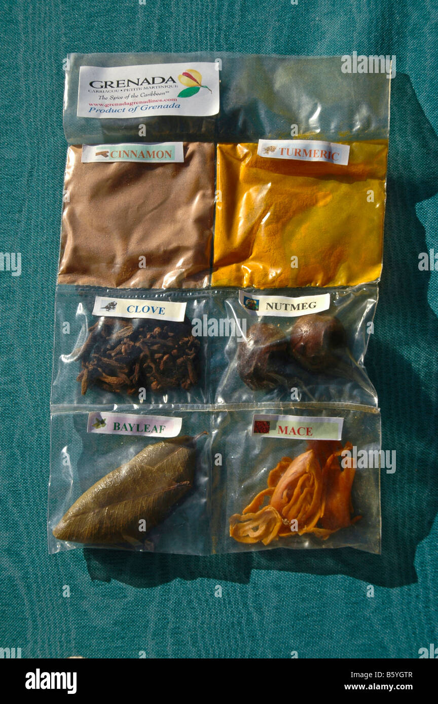Grenada St George's market spice packet tourist souvenir nutmeg clove ...