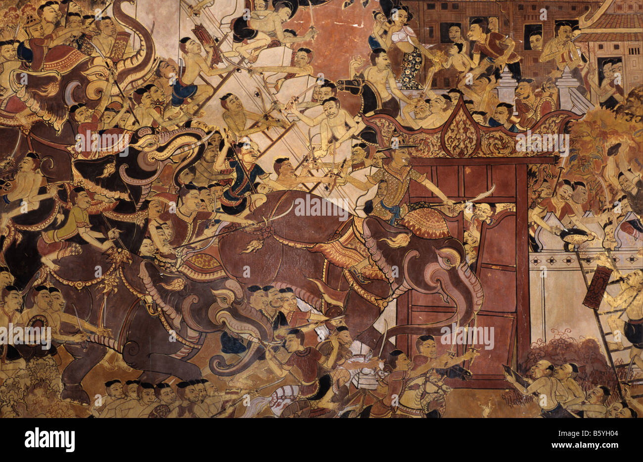 Battle scene with elephants in mural paintings depicting the Fall of ...