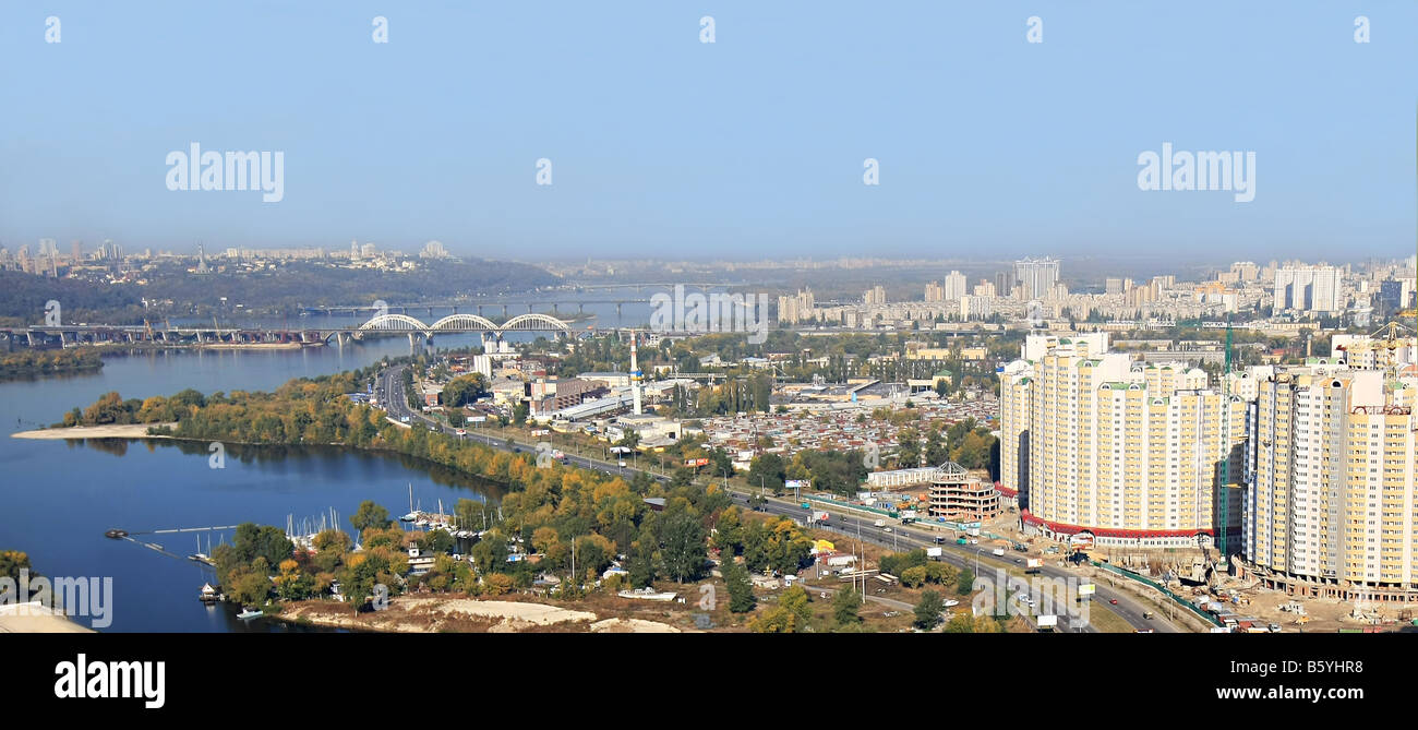 aerial view on the left and right banks of the river Dnipro Kiev ...