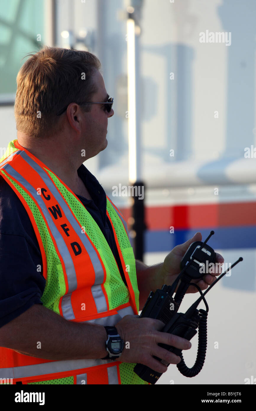 A fire department emergency medical personnel at a mass casualty scene ...