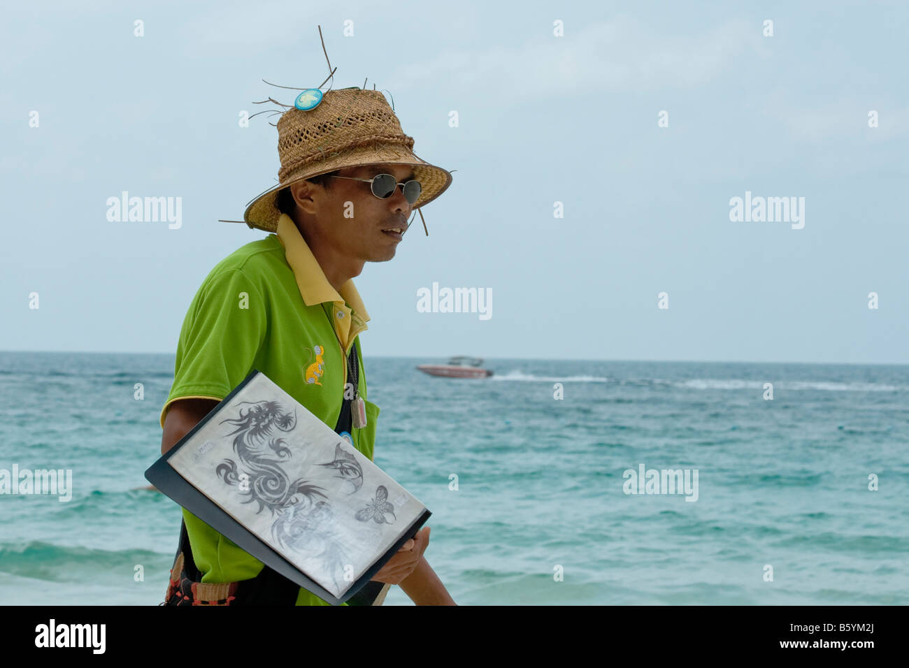 Thailand, Koh Samet Samed ship sea beach man hat style goggles clear ...