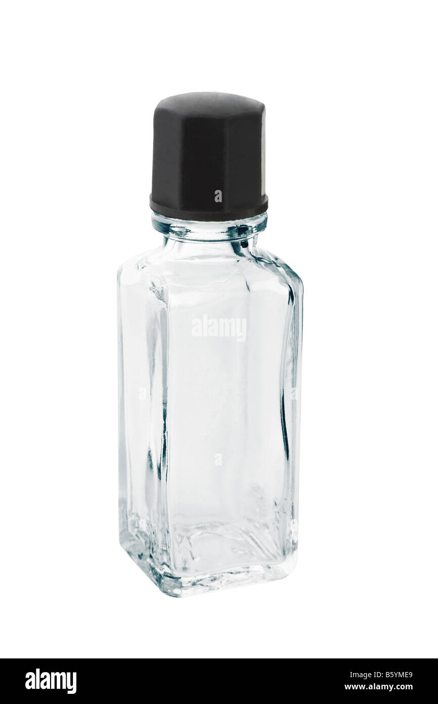 Mini empty glass bottle on white background Stock Photo - Alamy