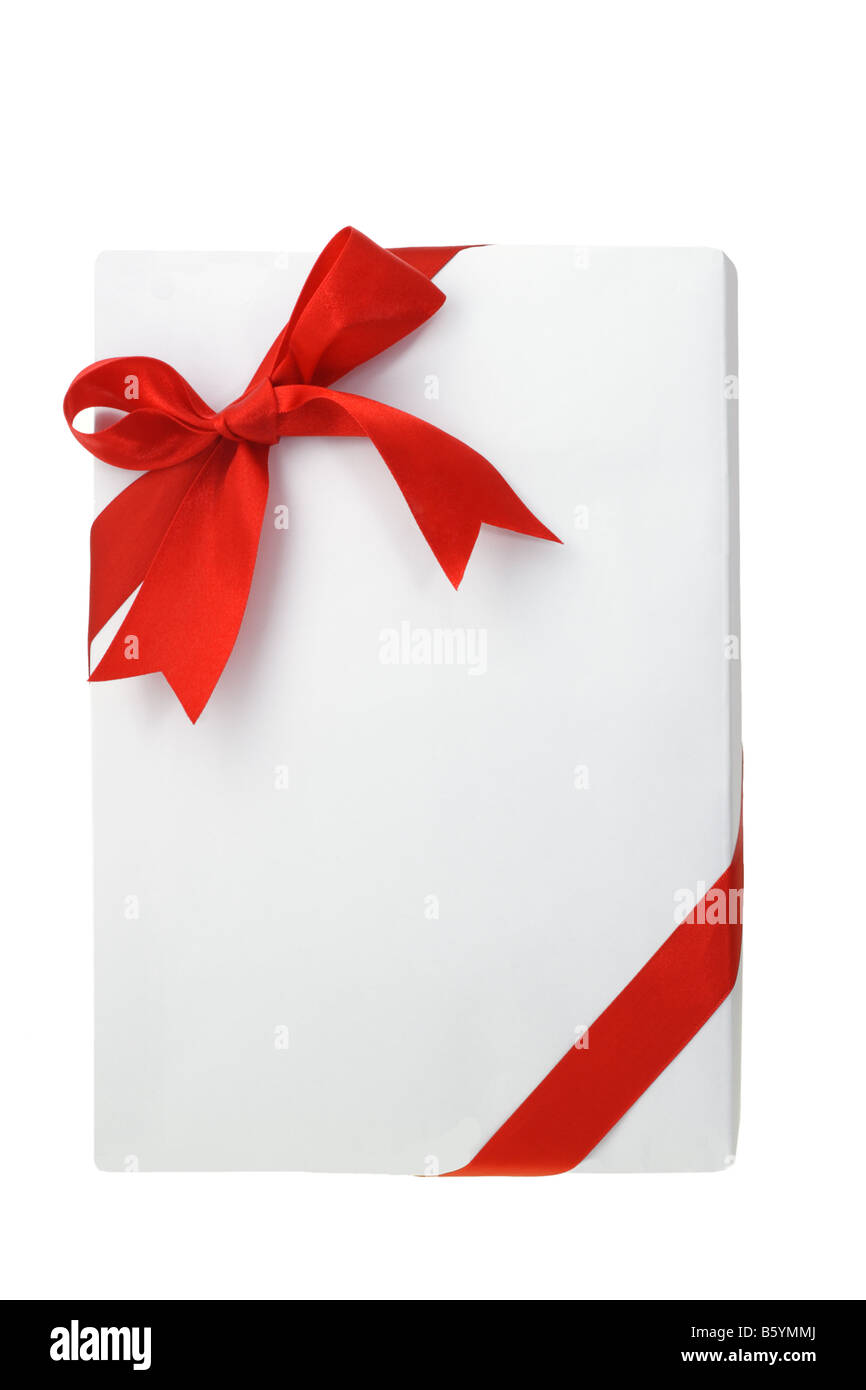 Rectangular shape white gift box decorated with red bow ribbon Stock ...