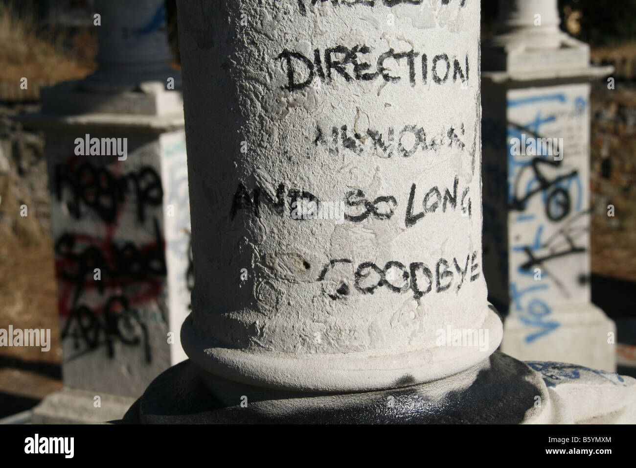 goodbye word graffiti written on column wall outdoors Stock Photo - Alamy