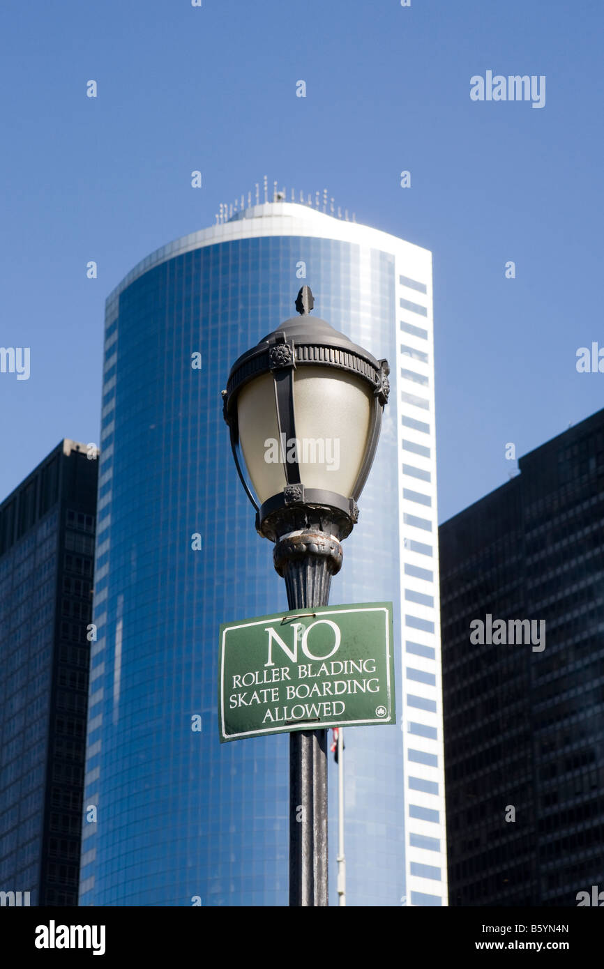 Lampost with listed restrictions in Battery Park, Mahnhattan, New York ...