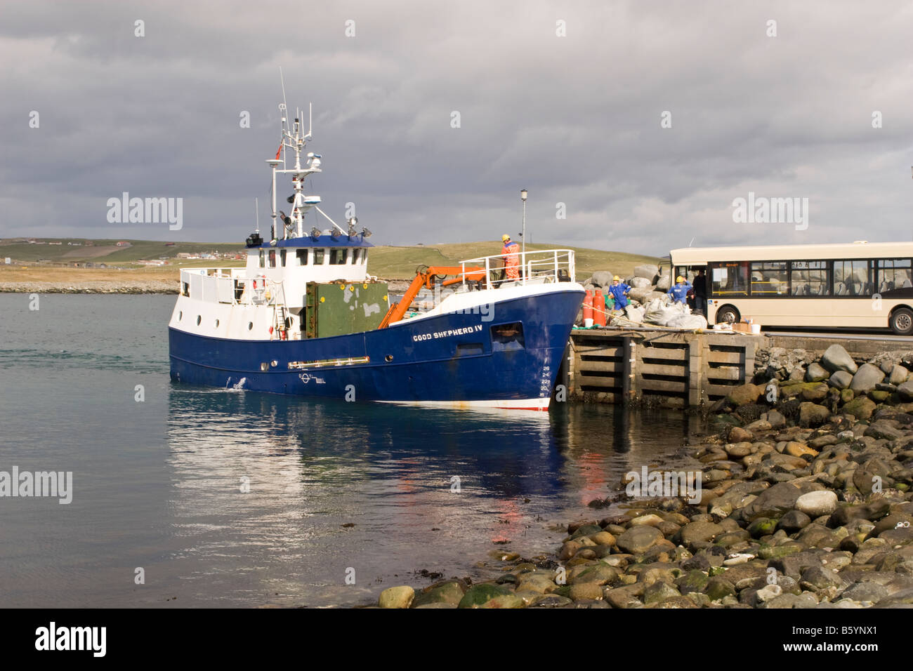 The Good Shepherd IV boat that serves Fair Isle docked at Grutness ...