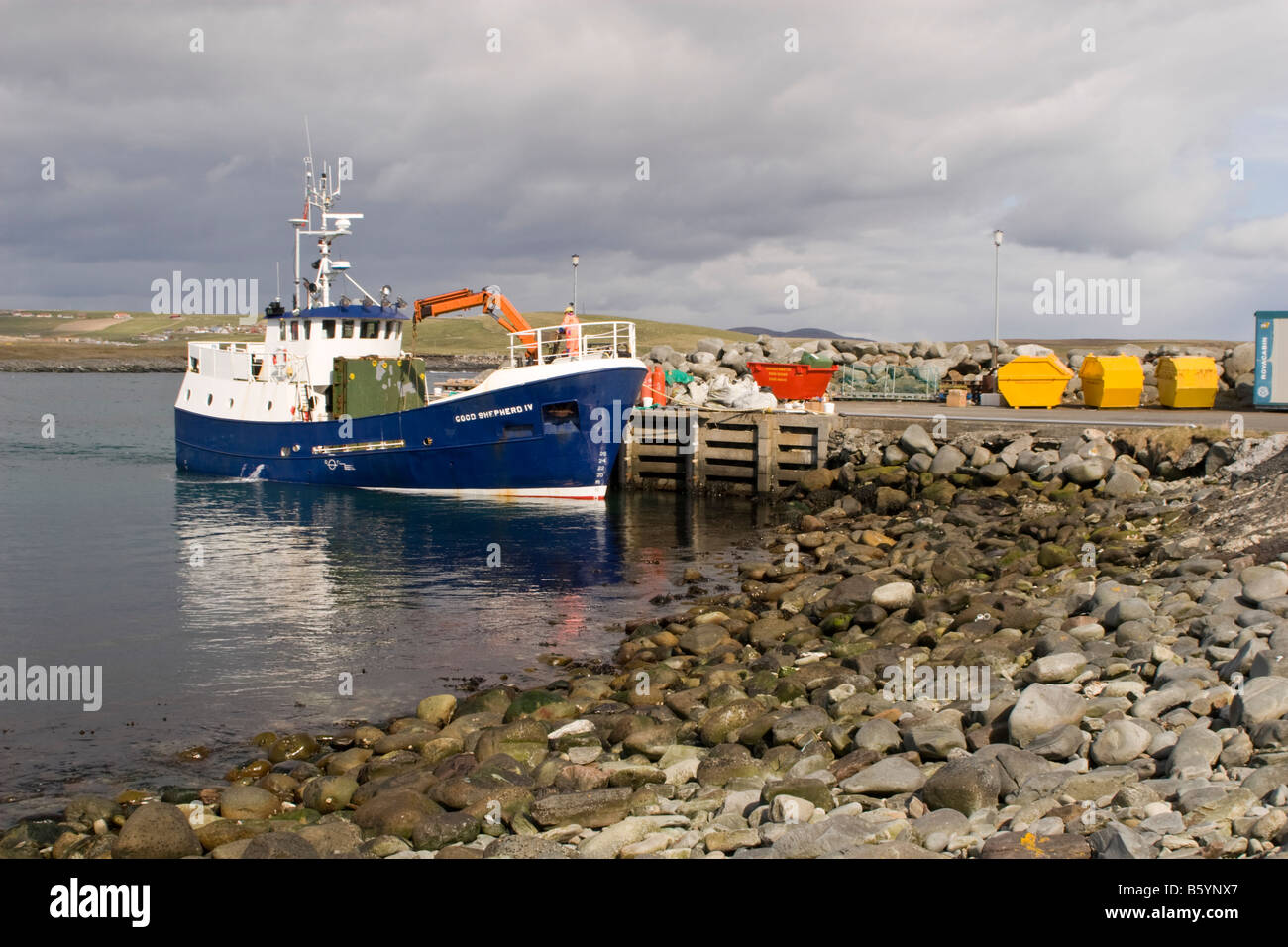 The Good Shepherd IV boat that serves Fair Isle docked at Grutness ...