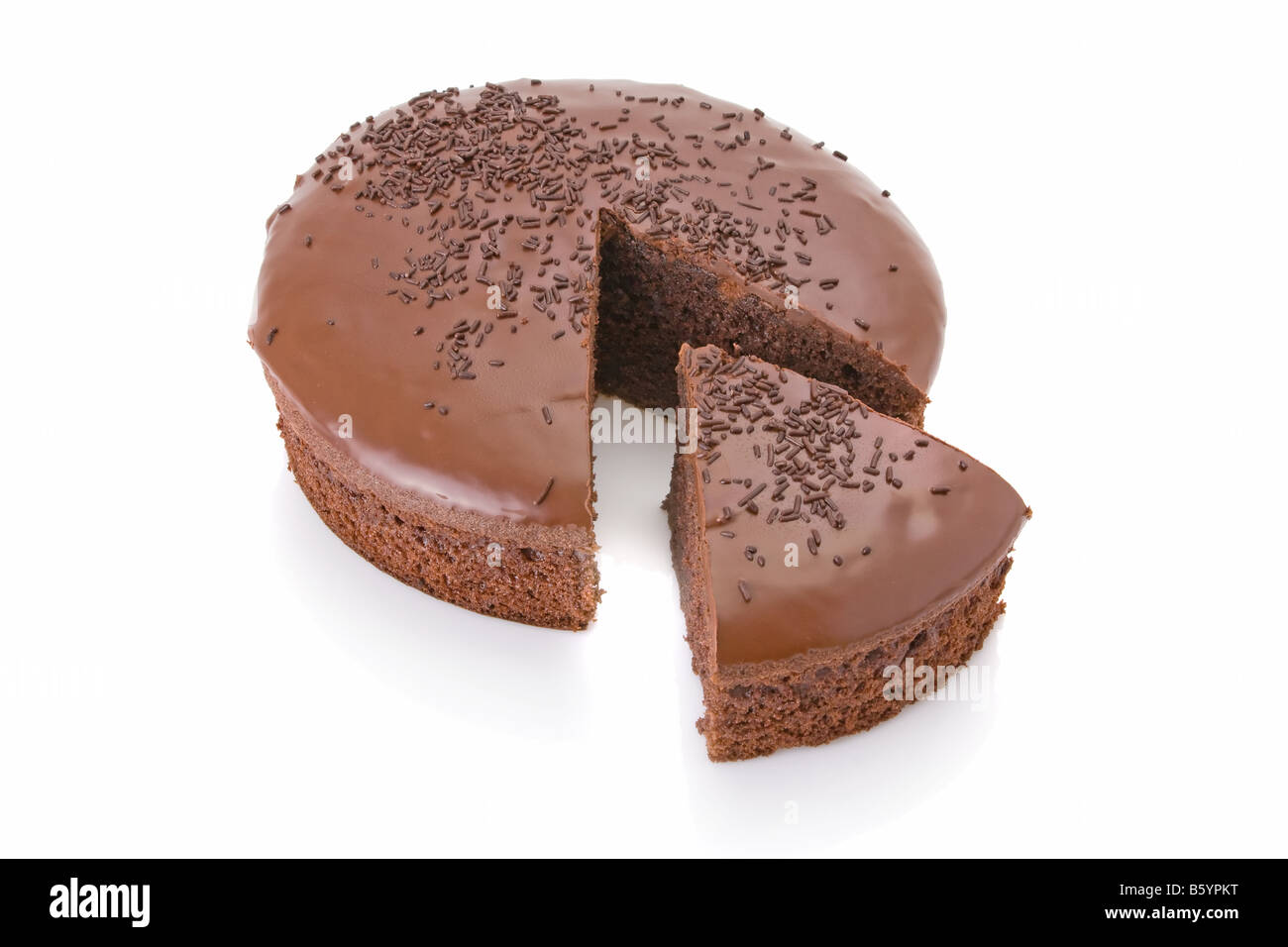 Sliced chocolate fudge cake isolated on white background Stock Photo ...