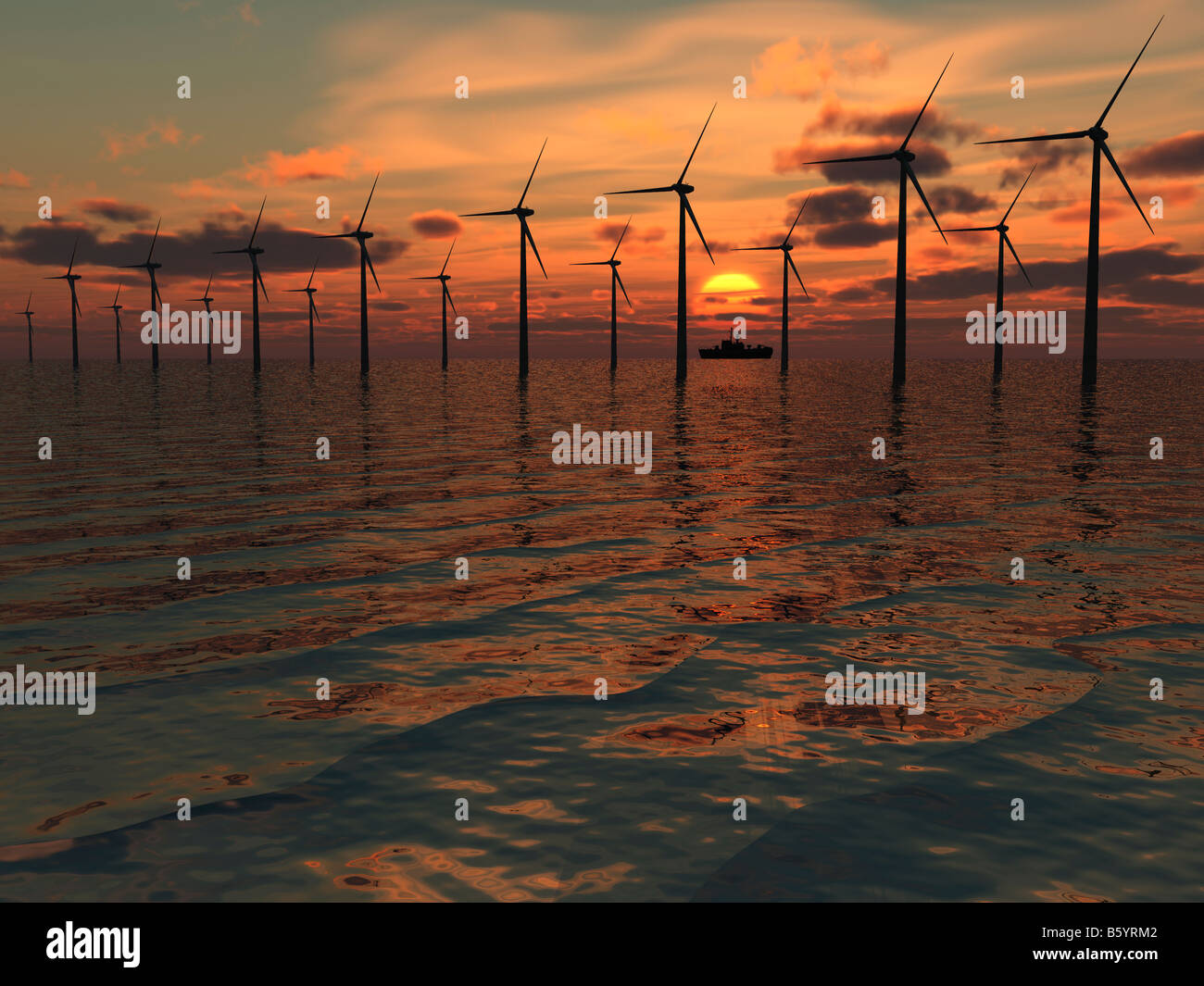 Wind Farm Out At Sea Stock Photo - Alamy