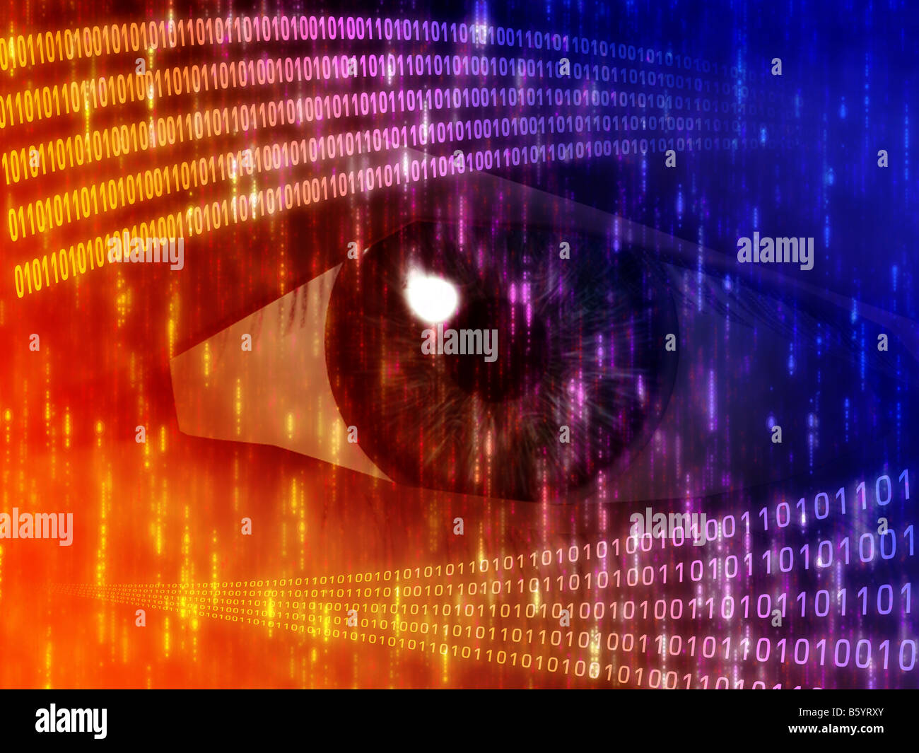Eye viewing digital information represented by ones and zeros Stock ...