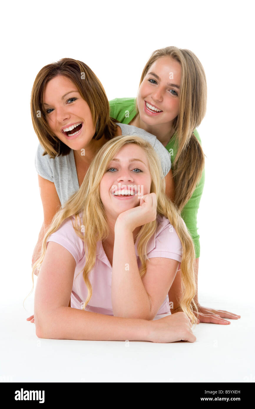 Portrait of three happy girls Cut Out Stock Images & Pictures - Alamy
