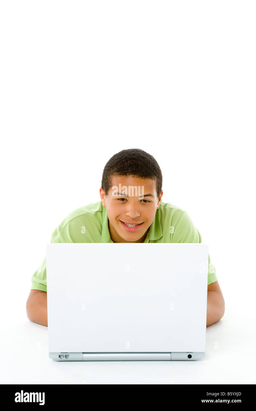 Portrait Of Teenage Boy On His Laptop Stock Photo - Alamy