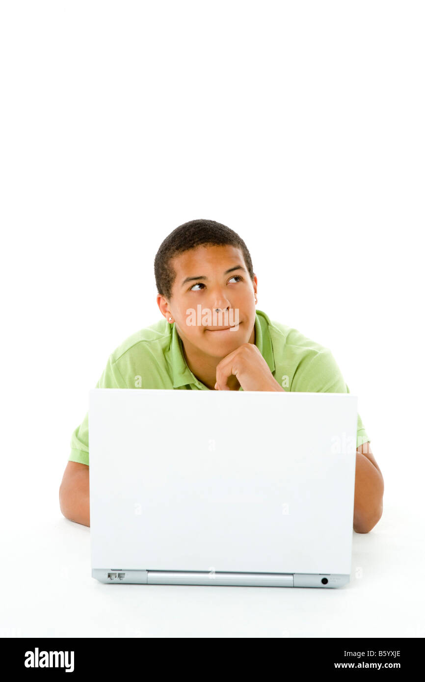 Portrait Of Teenage Boy On His Laptop Stock Photo - Alamy