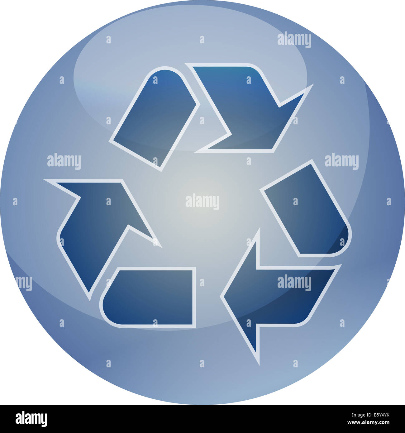 Recycling eco symbol illustration of three pointing arrows on a glossy ...