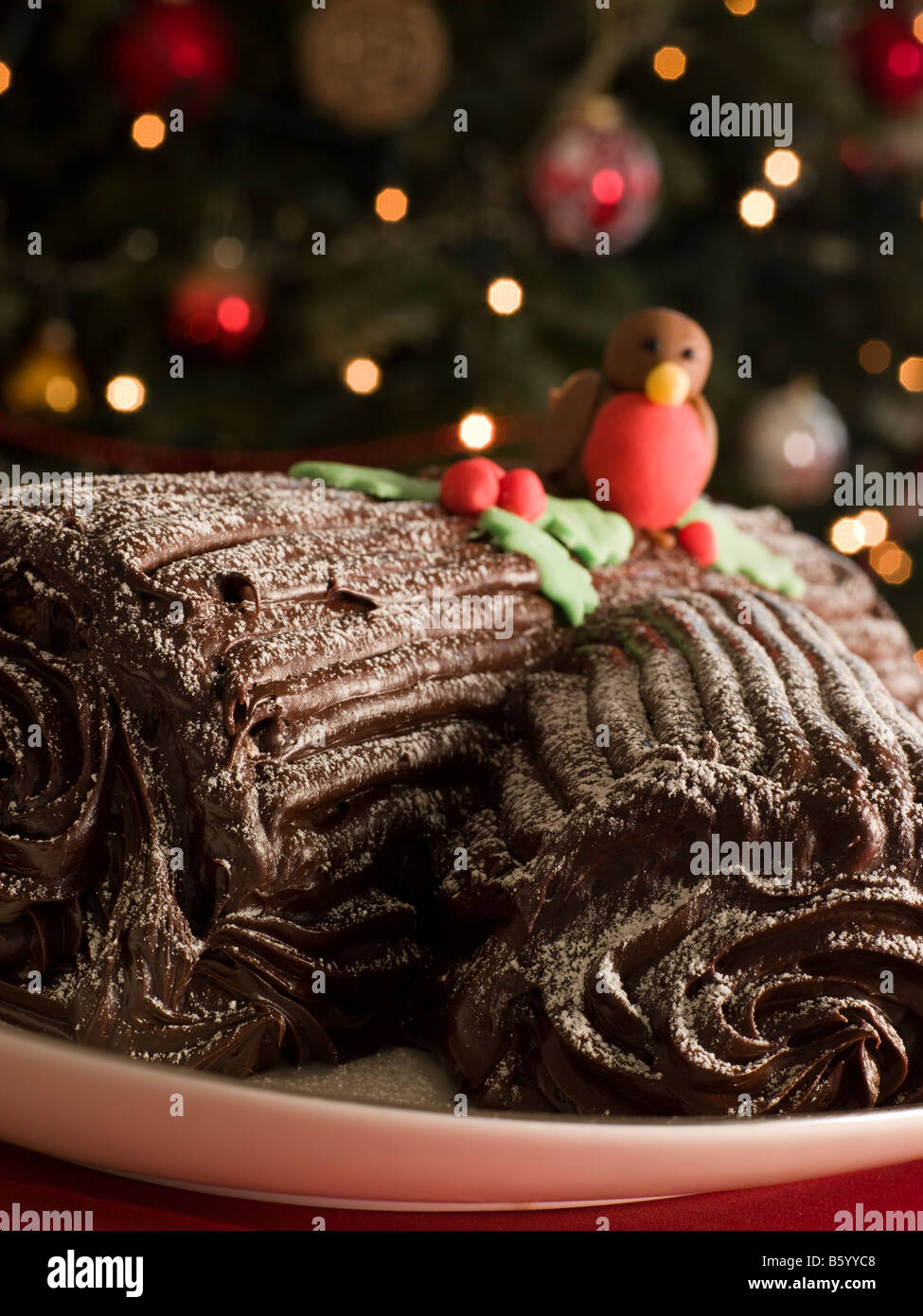 Chocolate Yule Log Stock Photo - Alamy