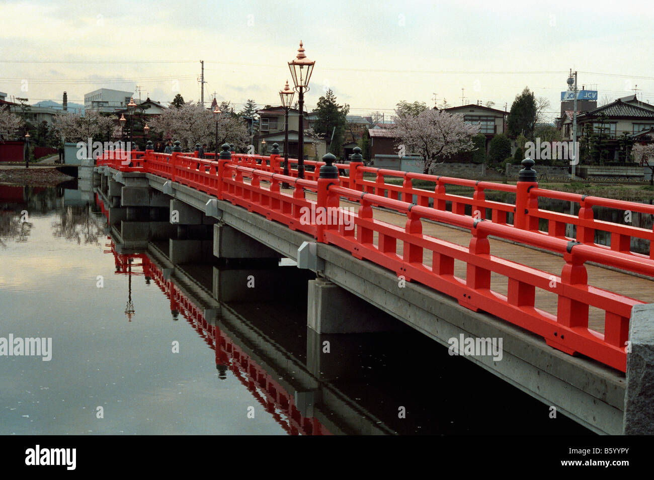 Japanese modern classical red bridge Stock Photo - Alamy
