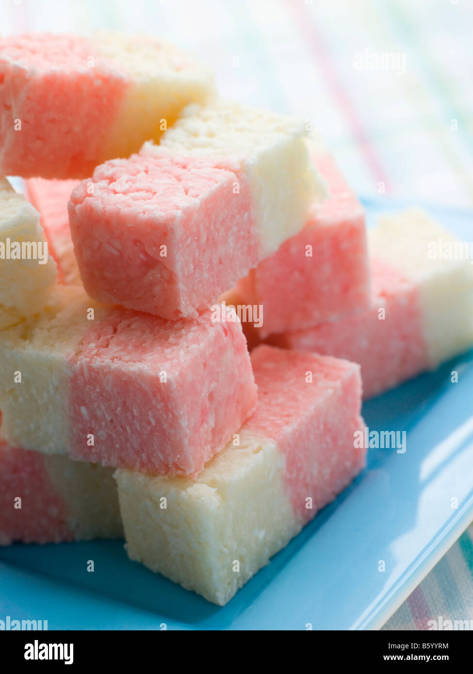 Plate of Coconut Ice Sweets Stock Photo - Alamy