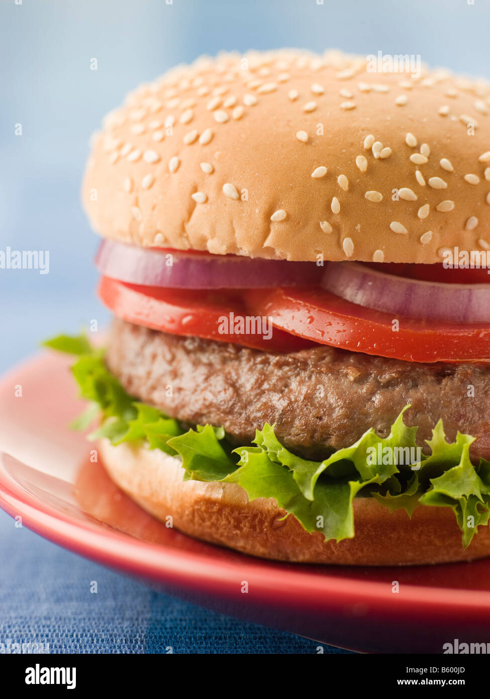 Beef Burger in a Sesame Seed Bun Stock Photo - Alamy