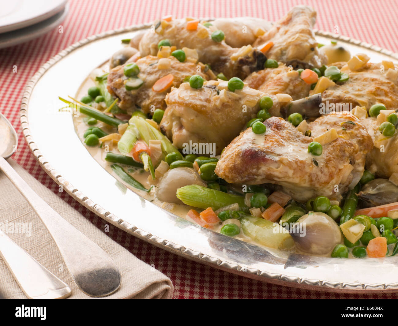 Fricassee of Chicken with Spring Vegetables Stock Photo - Alamy