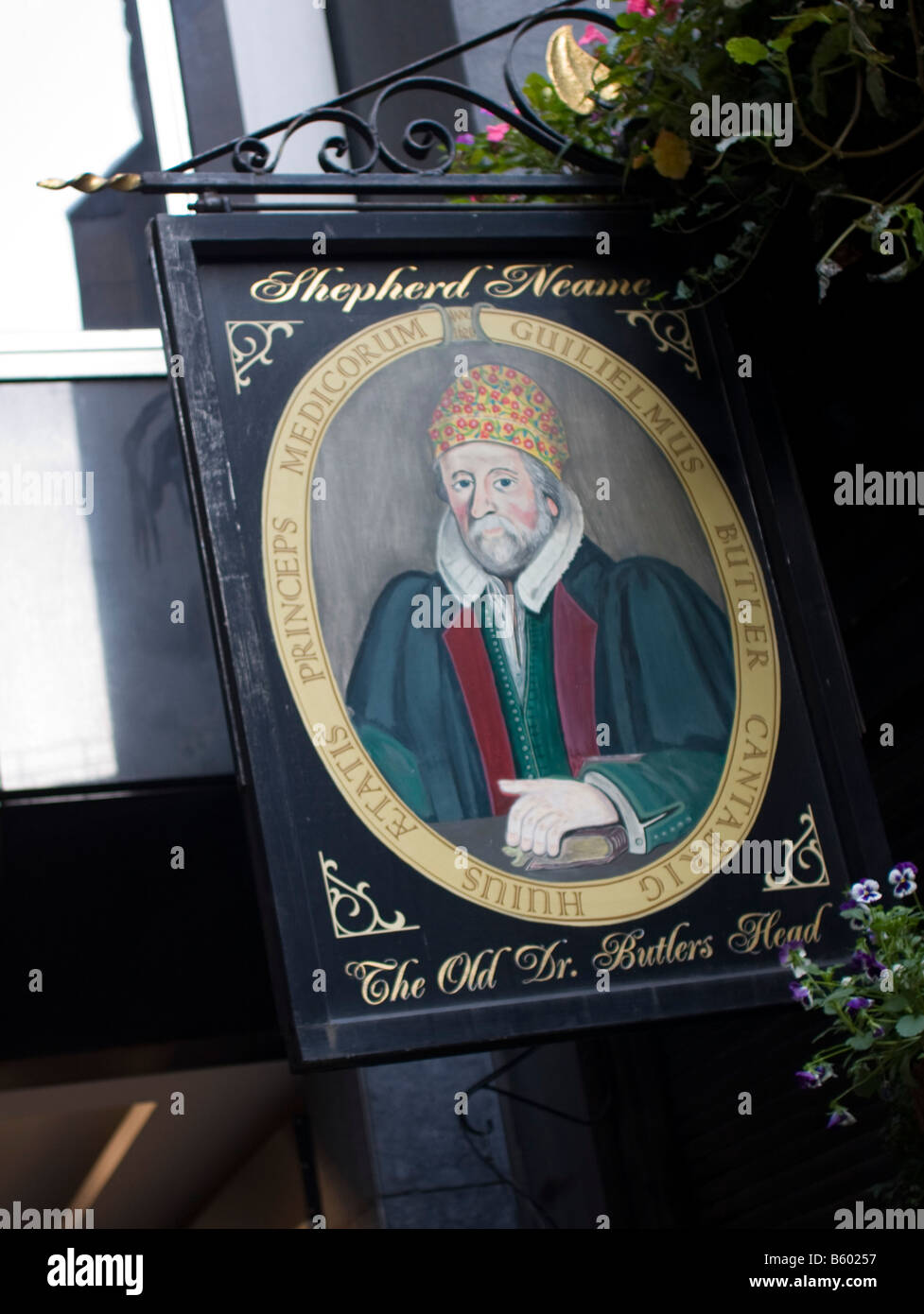 Shepherd Neame pub sign "The Old Dr Butler's Head" Moorgate London GB ...