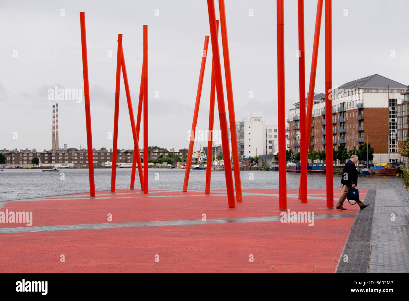 Grand Canal Square with red angled light sticks in Dublins docklands ...