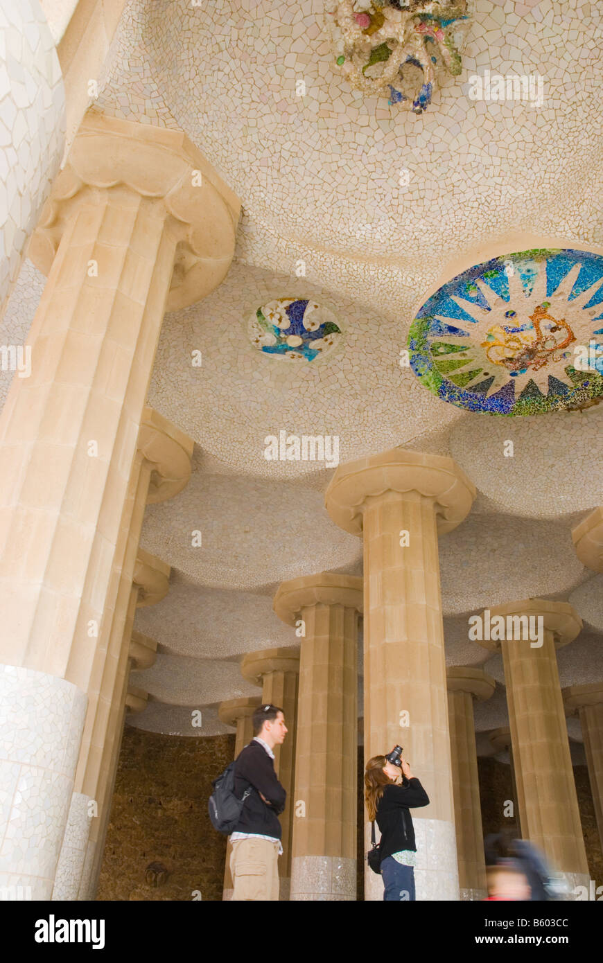 Tourist photographin the mosaics in the ceiling of Hall of Columns in ...