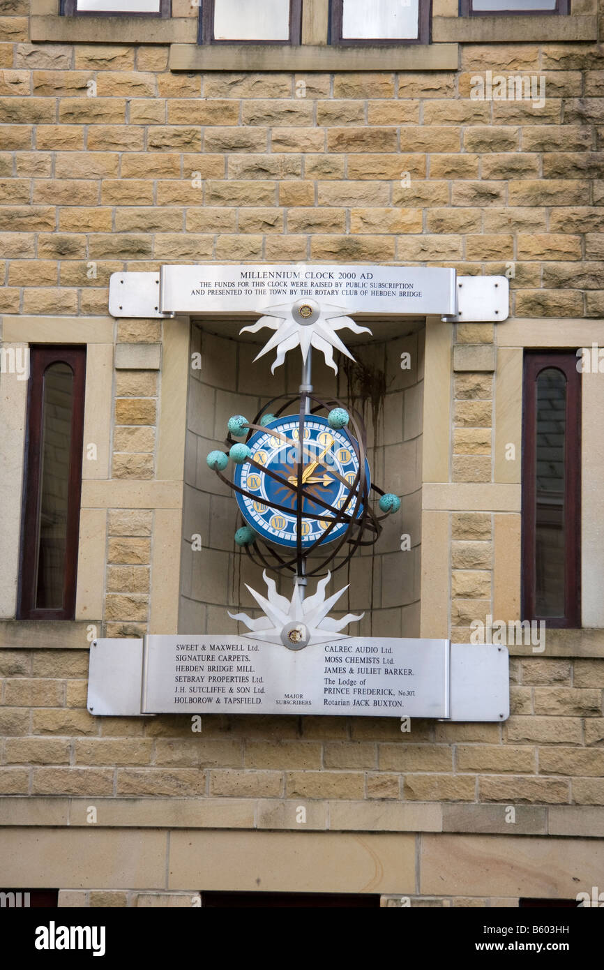 Millennium Clock in Hebden Bridge, Calderdale, West Yorkshire Stock ...