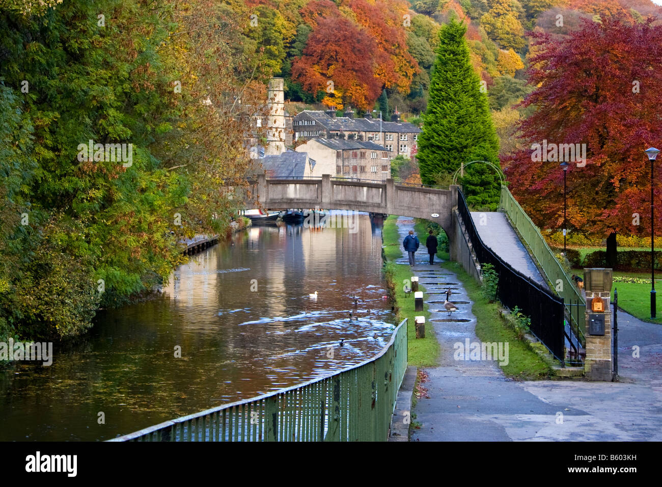 The Rochdale Canal, which runs through Hebden Bridge, Calderdale, West ...
