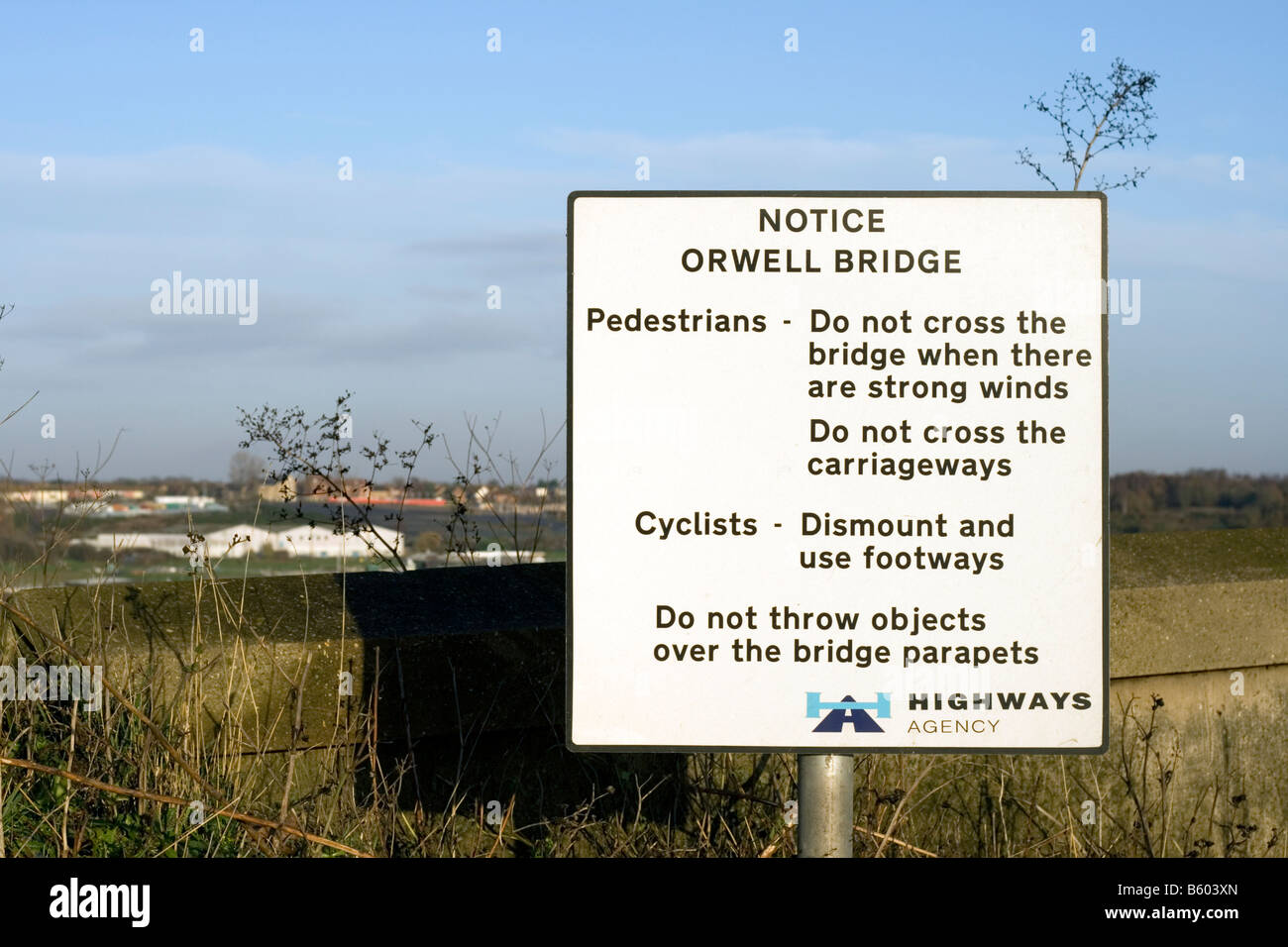 Orwell Bridge sign Stock Photo - Alamy