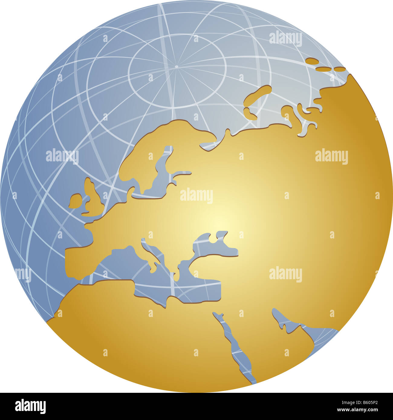 Map of the Europe on a spherical globe cartographical illustration ...