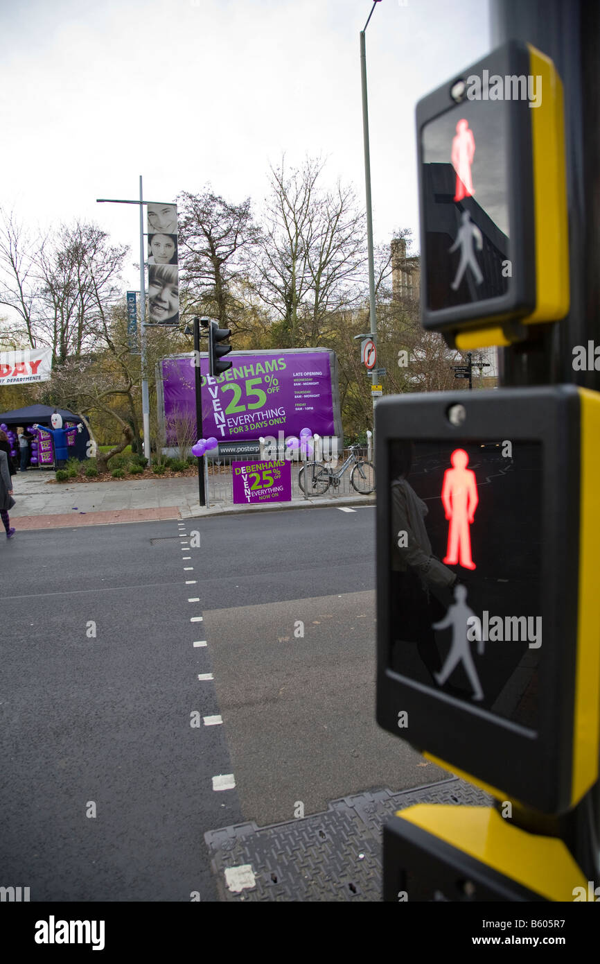 A pedestrian crossing showing the red 'stop' sign, Guildford, Surrey ...