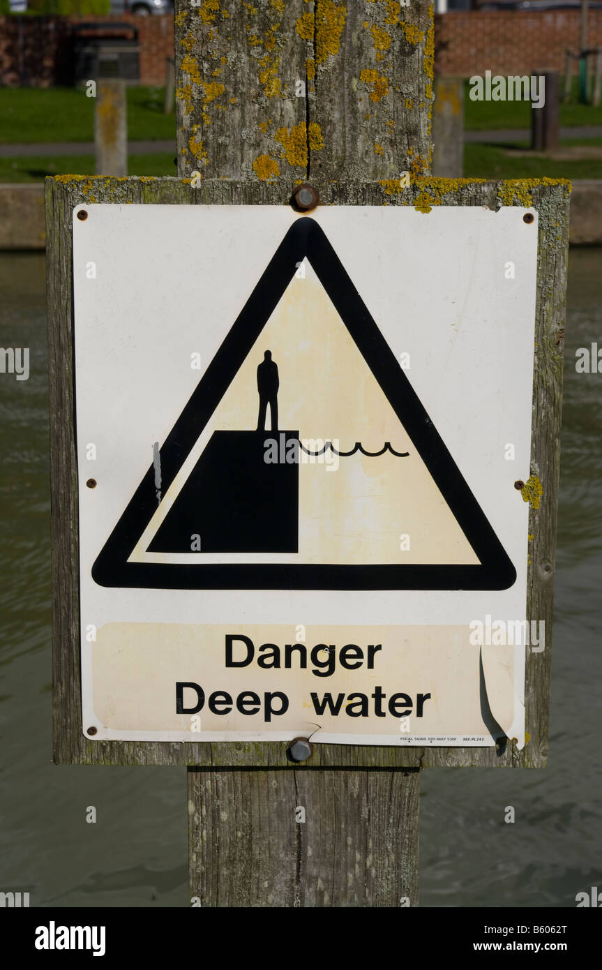 Warning Caution Danger Deep Water Sign uk Stock Photo - Alamy