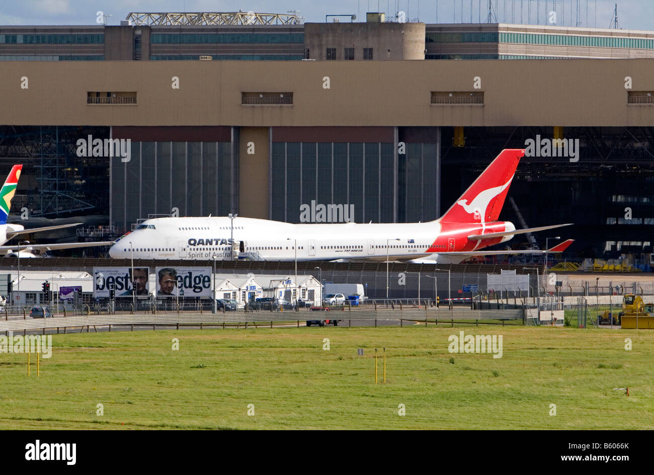 Qantas Boeing 747 airliner at the London Heathrow Airport England ...
