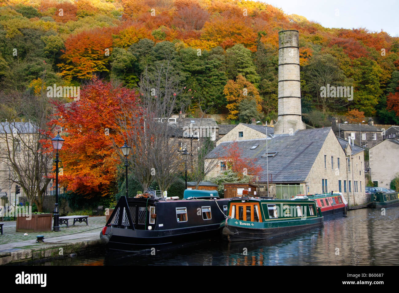 The Rochdale Canal, which runs through Hebden Bridge, Calderdale, West ...