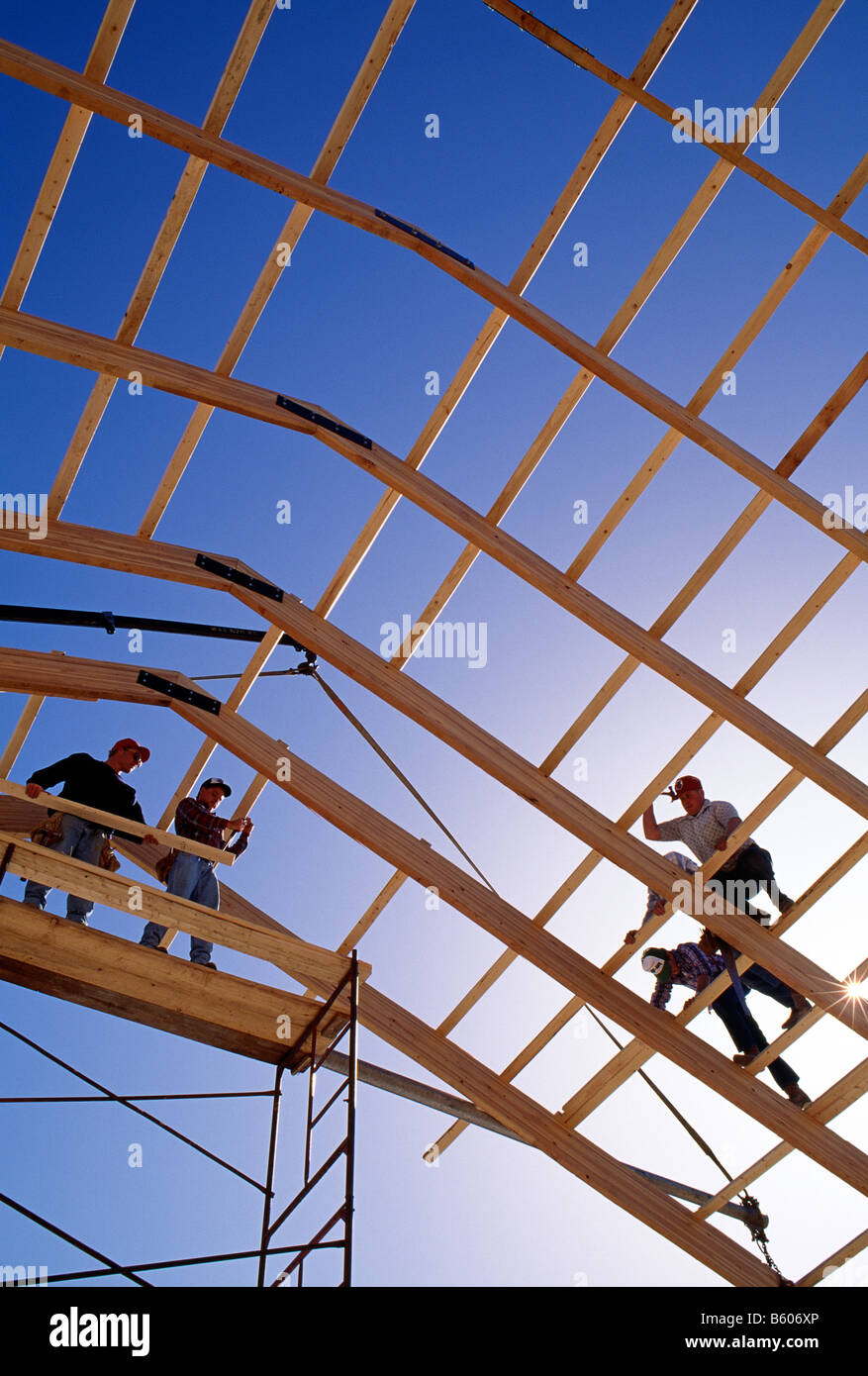 Neighbors volunteer their help to build a barn Pennsylvania Dutch Stock ...