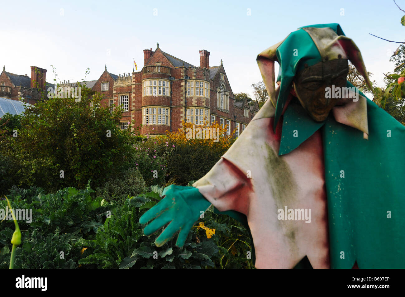 A Jester scarecrow protects the award winning gardens at Burton Agnes ...