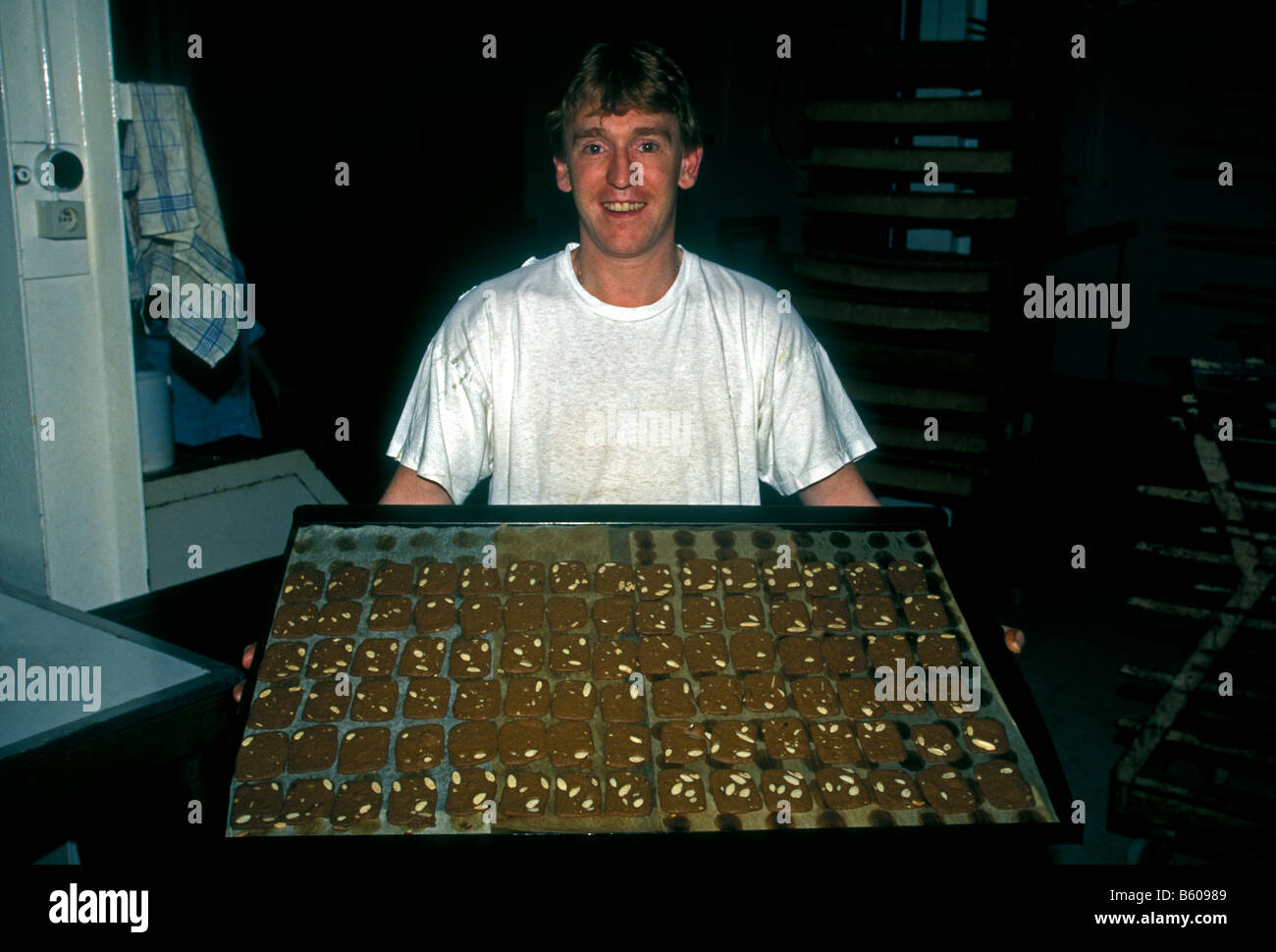 Belgian man, employee, worker, working, baker, baking biscuits ...