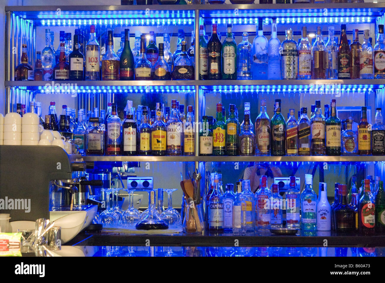 Marbella bar alcohol blue drink spain Stock Photo - Alamy