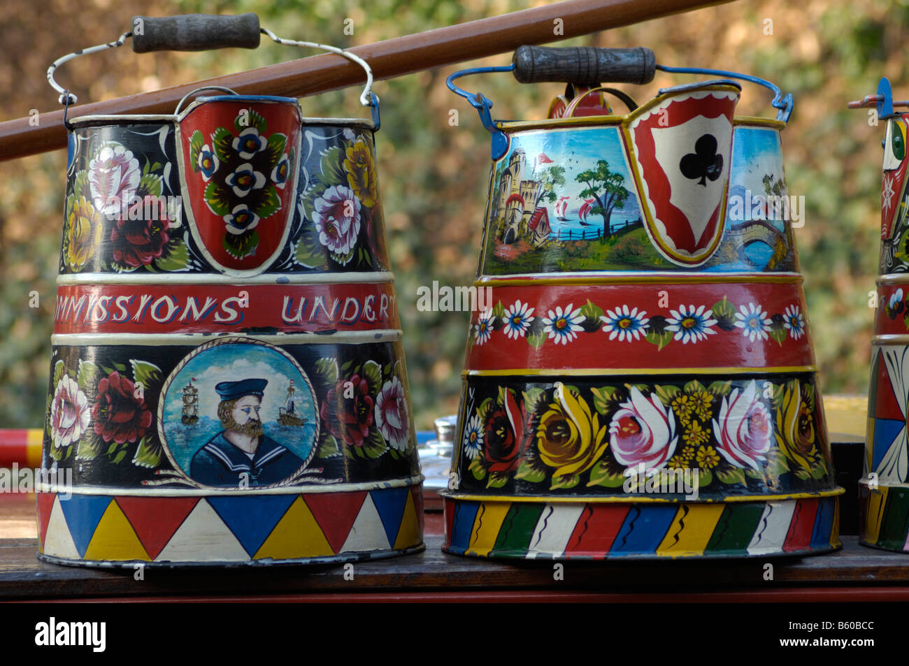 Traditional decorated English canal-boat pails Stock Photo - Alamy