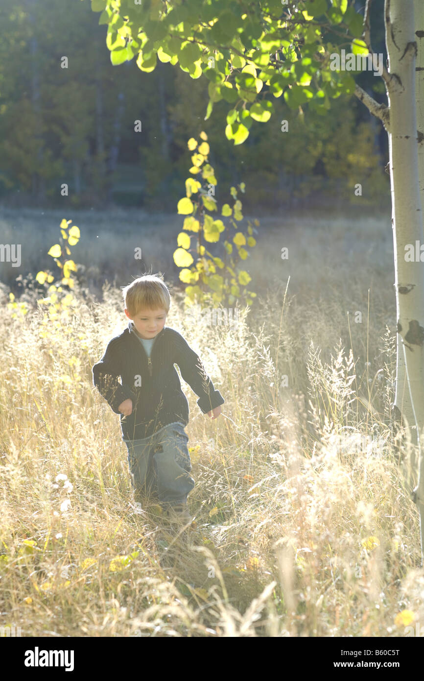 Boy running through tall grass hi-res stock photography and images - Alamy