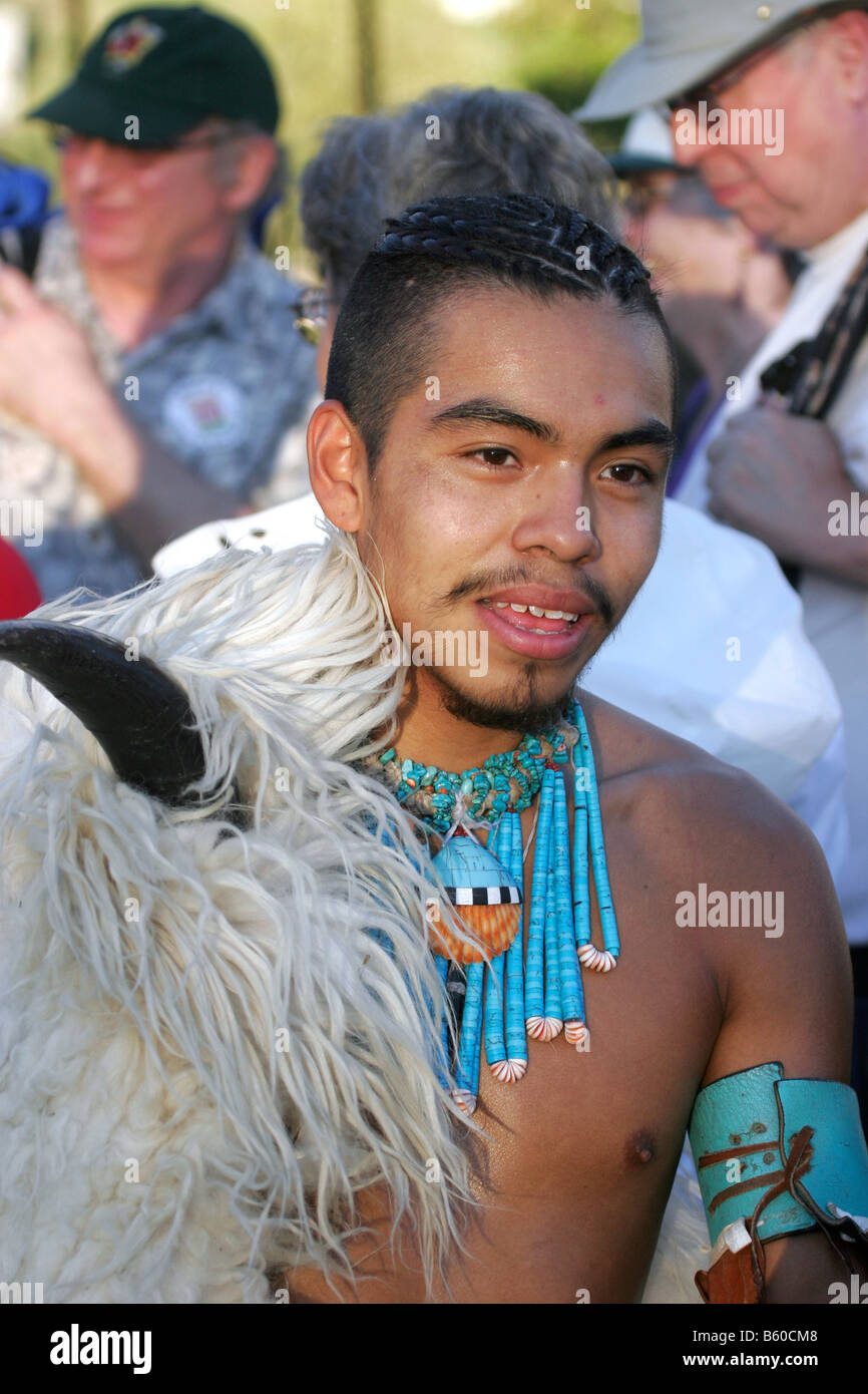 Young Zuni Indian dancer after demonstrating the Buffalo dance Stock ...
