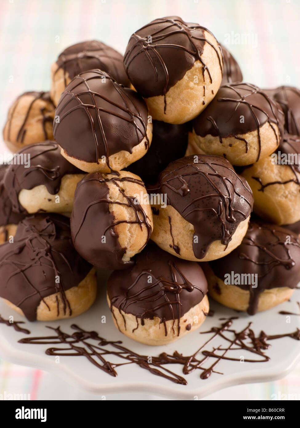 Chocolate Profiteroles on a Cake Stand Stock Photo - Alamy