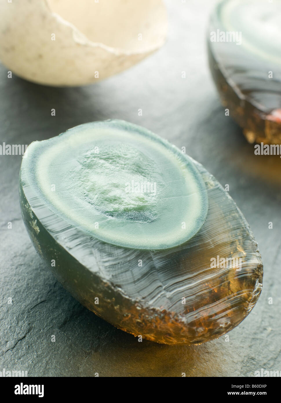 1000 Year Egg cut in half with shell Stock Photo - Alamy