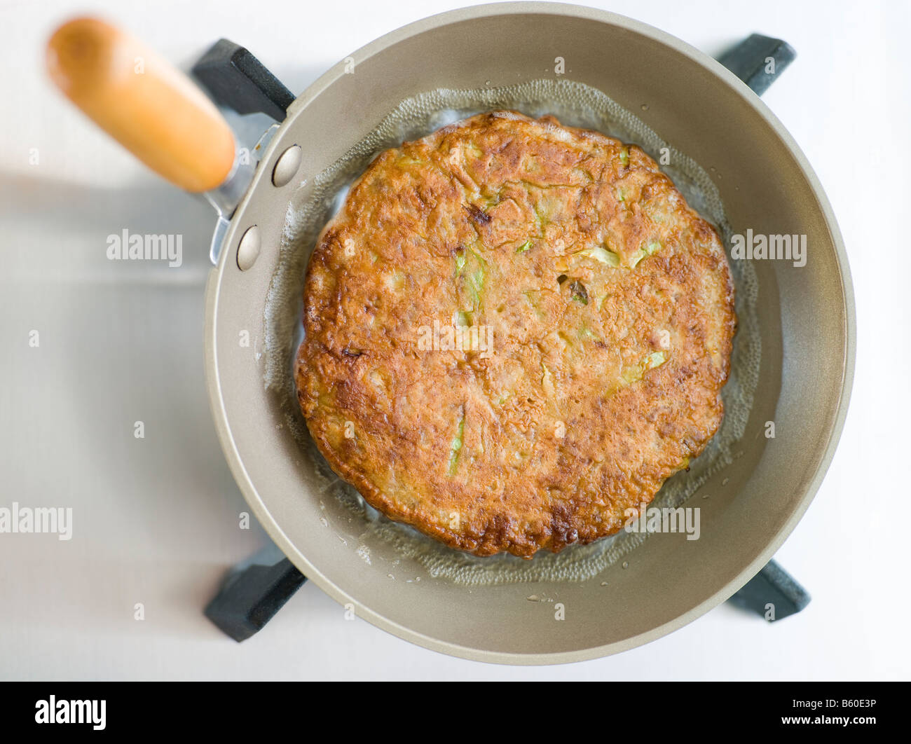 Savoury Pancake Cooking in a Japanese Frying Pan Stock Photo - Alamy