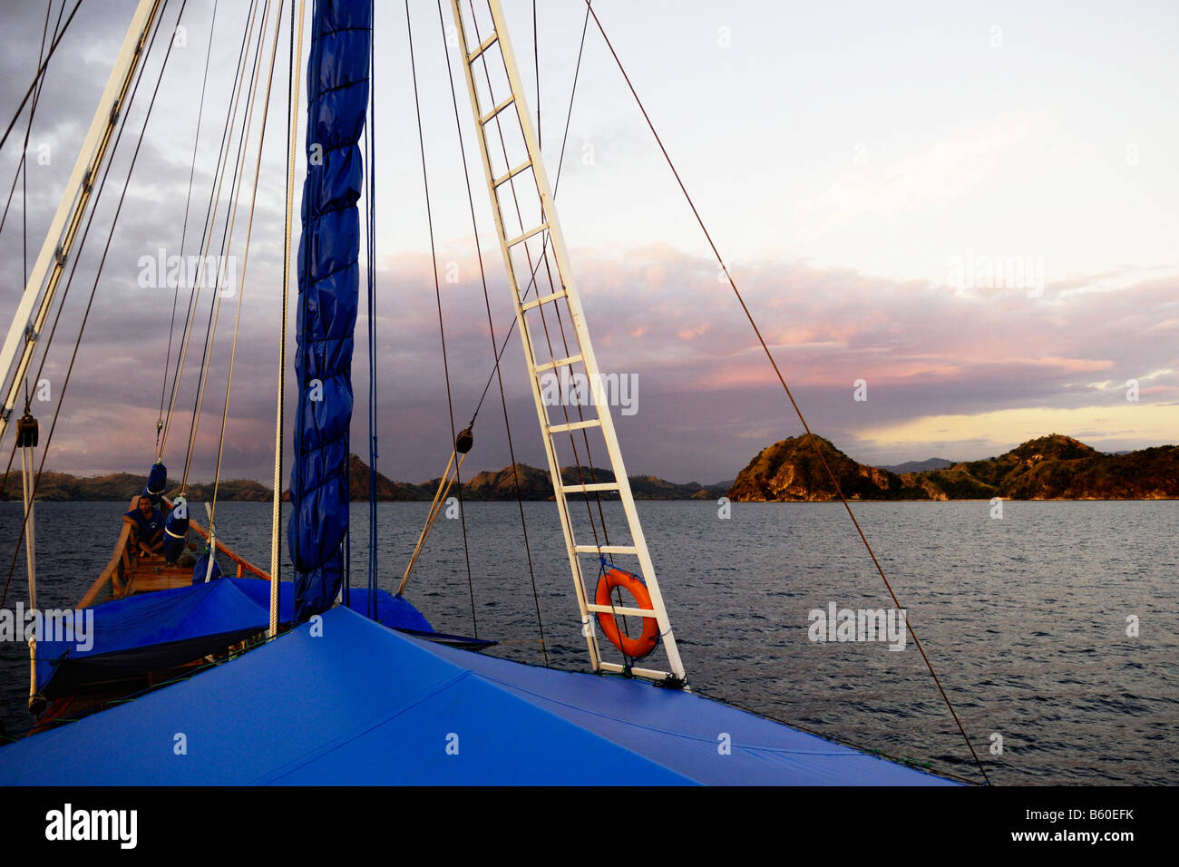 Sunset as seen from the deck of the MS-Felicia near Labuhan Bajo, West ...
