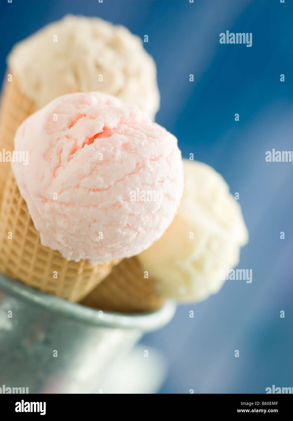 Trio Of Ice Creams in Wafer Cones Stock Photo - Alamy