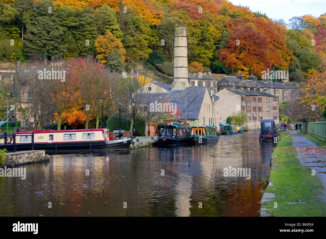 The Rochdale Canal, which runs through Hebden Bridge, Calderdale, West ...