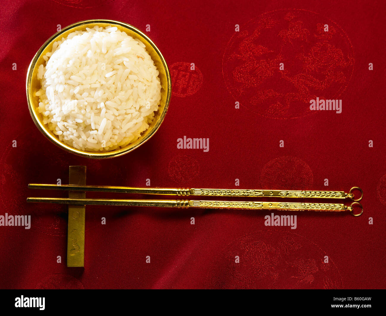 top view of a bowl of rice and chopsticks Stock Photo - Alamy